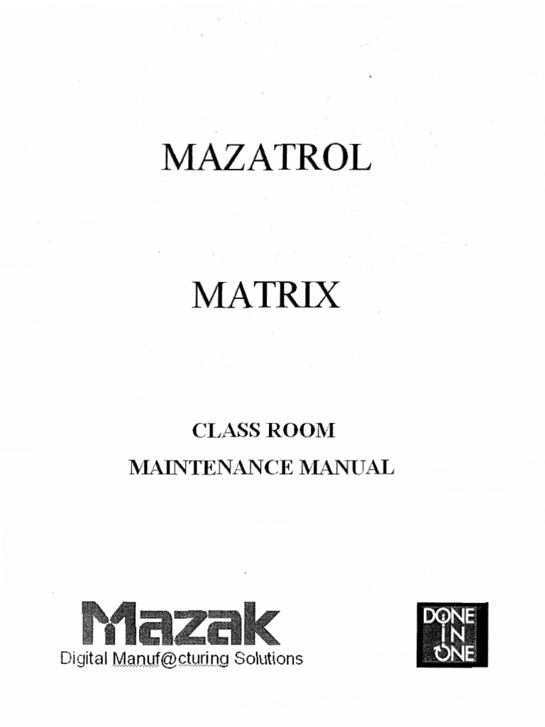 Mazak Mazatrol Matrix Control Classroom Maintneance Manual C740MT0201E ...