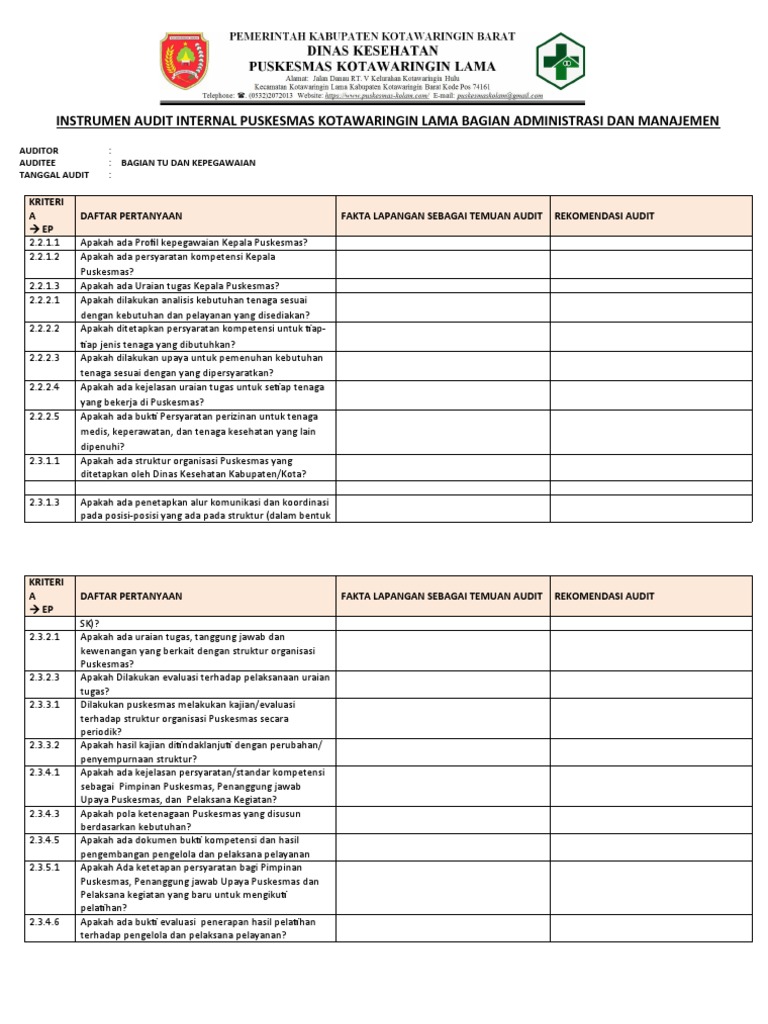 Instrumen Audit Puskesmas 2025 | PDF | Pengelolaan Keuangan & Uang