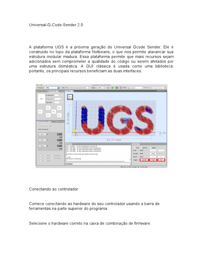 tutorial Universal-G-Code-Sender 2.0 | Máquinas | Engenharia da computação