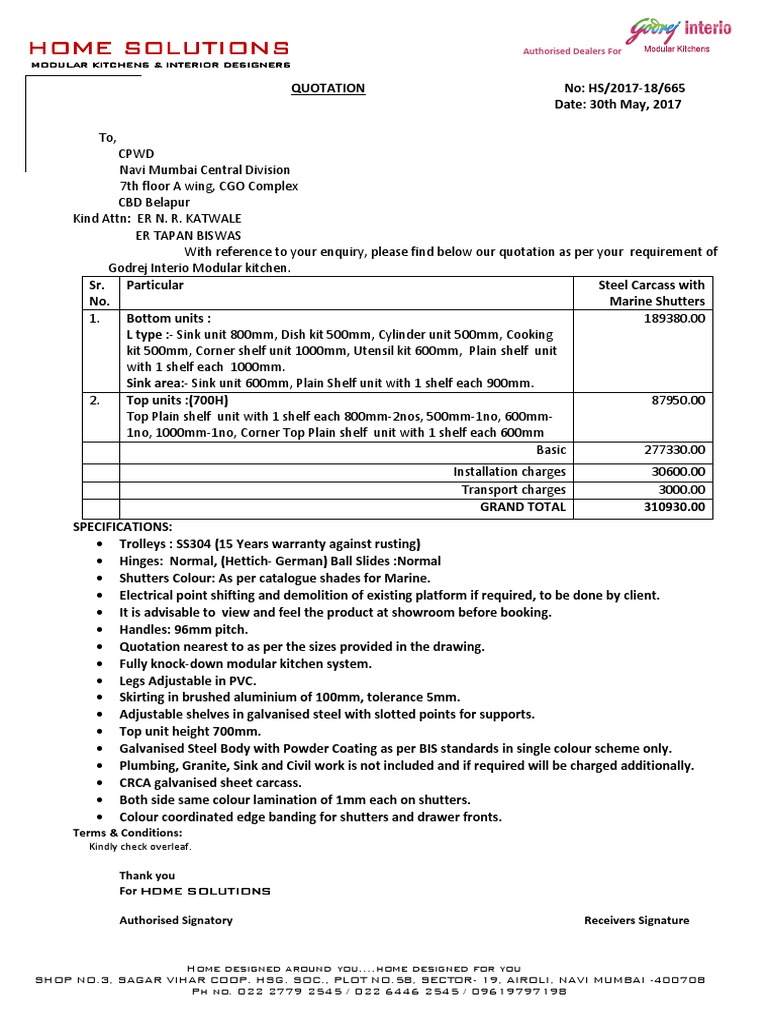 MODULAR KITCHEN QUOTATION | PDF | Taxes | Government