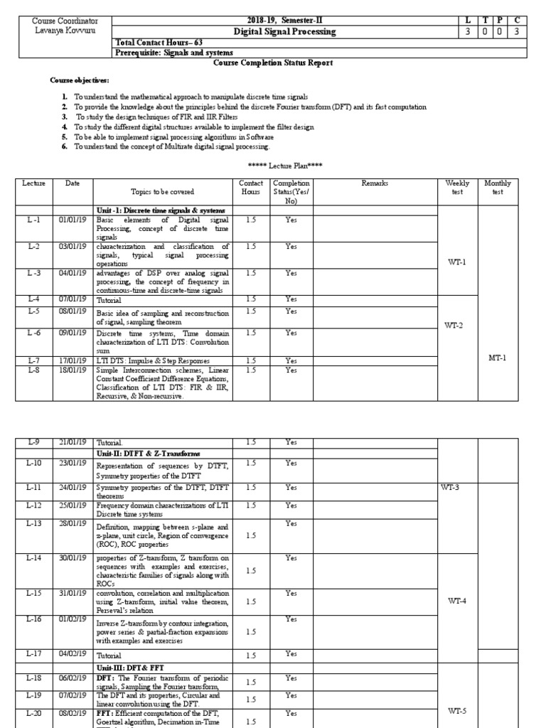 DSP Lecture Plan | PDF | Digital Signal Processing | Discrete Fourier ... DSP Lecture Plan | PDF | Digital Signal Processing | Discrete Fourier ...