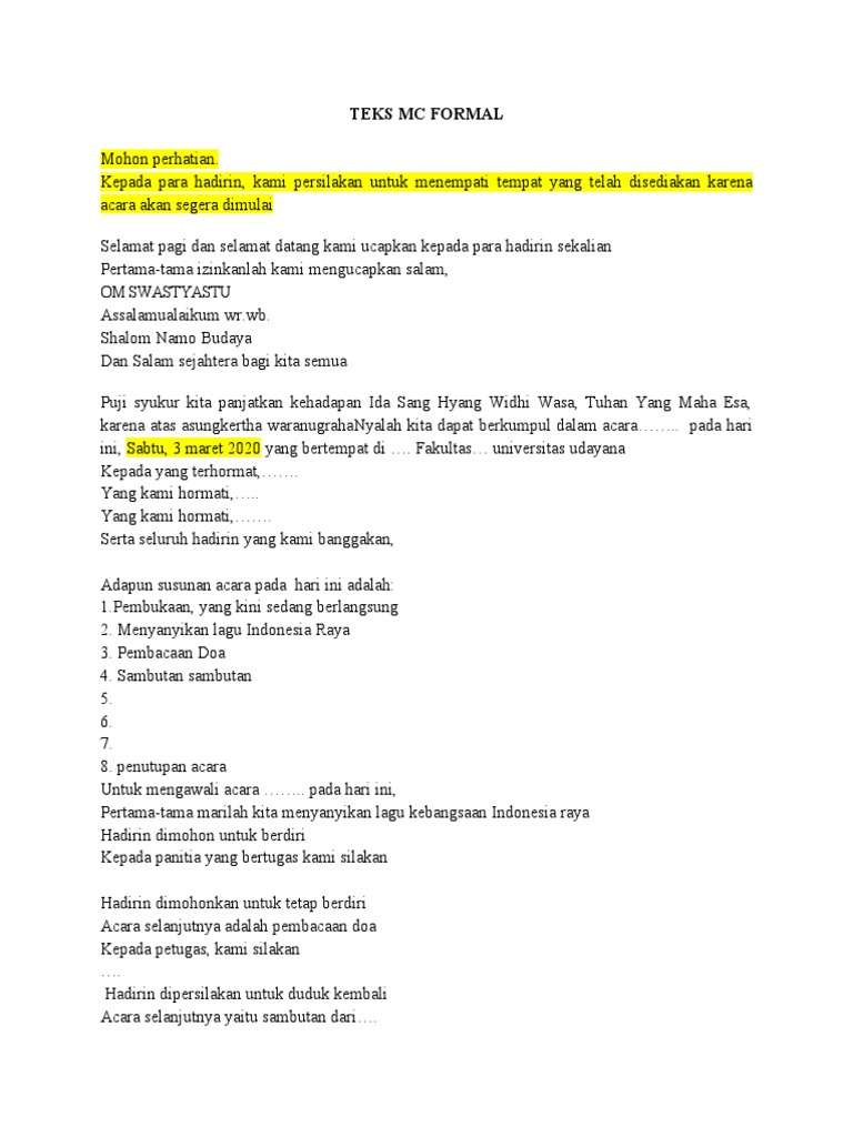 Teks MC Formal Sie Acara | PDF