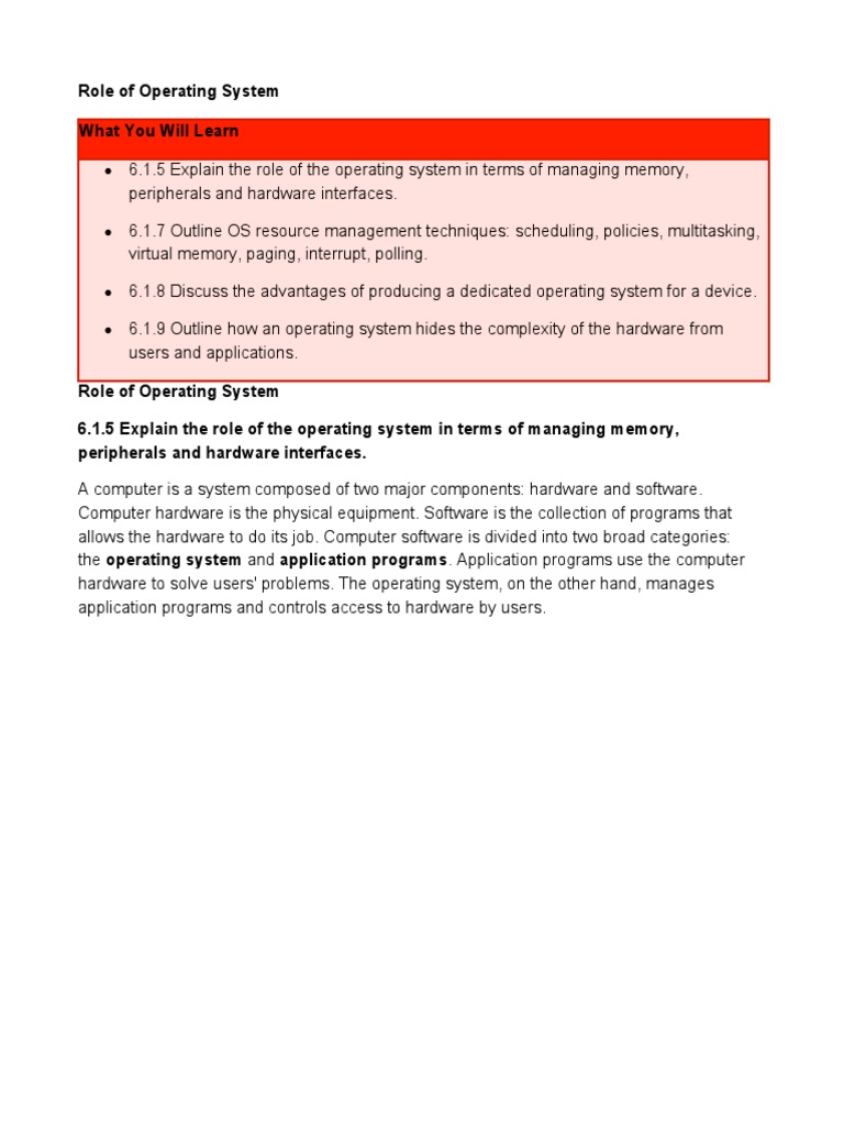 Role of Operating System PDF Computer Science | PDF | Operating System ...
