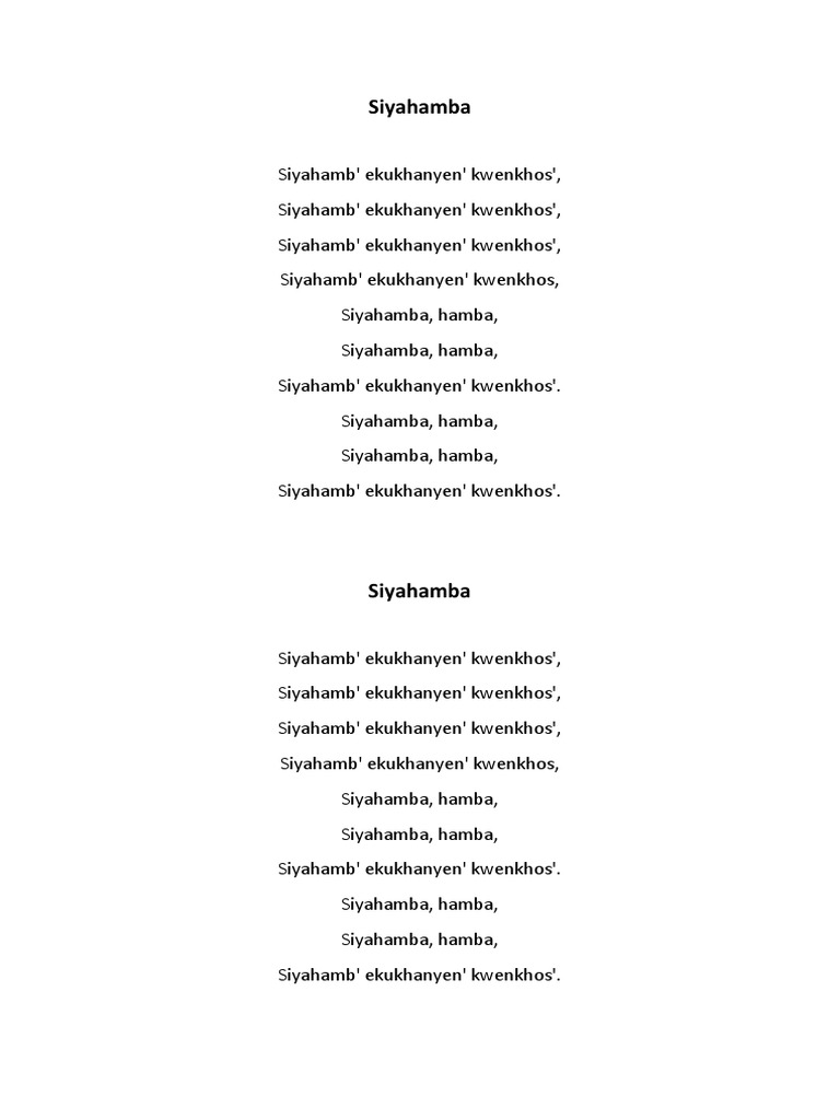 Siyahamba Letra PDF | PDF