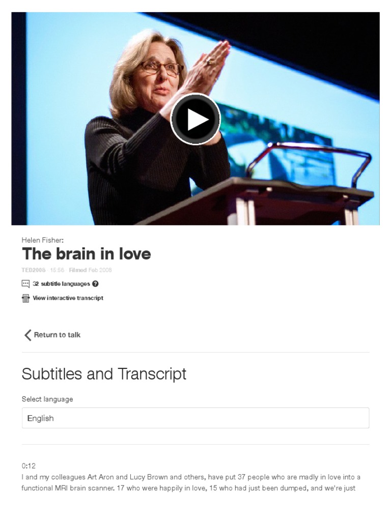 Helen Fisher: The Brain in Love - TED Talk | PDF | Love | Behavioural ...