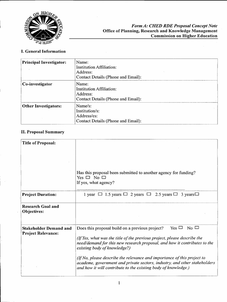 Form A CHED RDE Proposal Concept Note PDF | PDF | Business