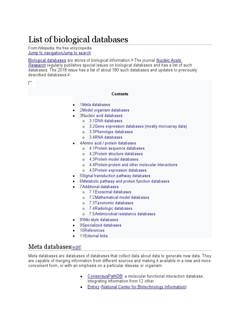 List of Biological Databases | PDF | National Center For Biotechnology ...