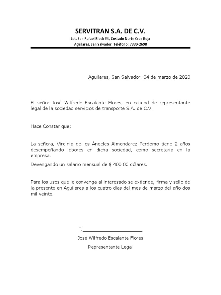 Constancia Laboral de Virginia Almendarez | PDF