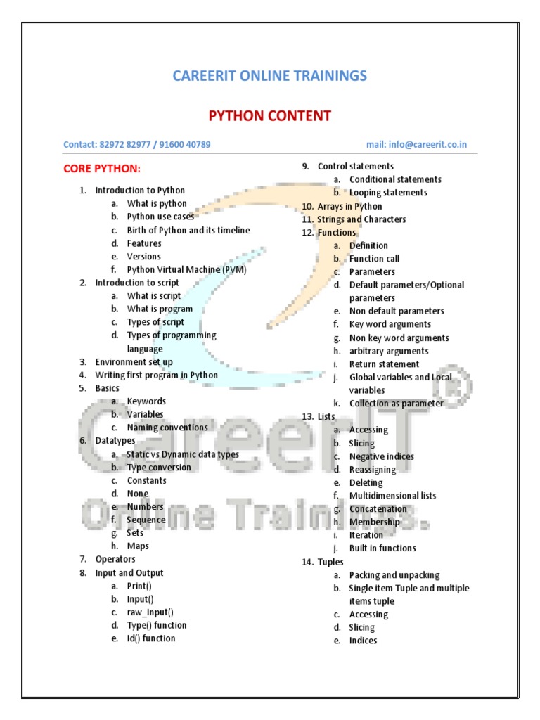 Python Core and Advanced Syllabus | PDF | Method (Computer Programming ...
