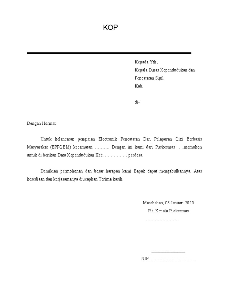 Surat Permohonan Minta Data - Capil | PDF