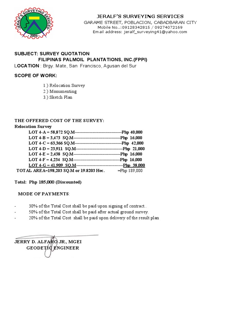 Survey Quotation for FPPI Relocation | PDF | Science & Mathematics
