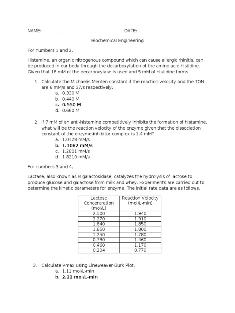 Question PS Enzyme Kinetics | PDF | Enzyme | Chemical Kinetics
