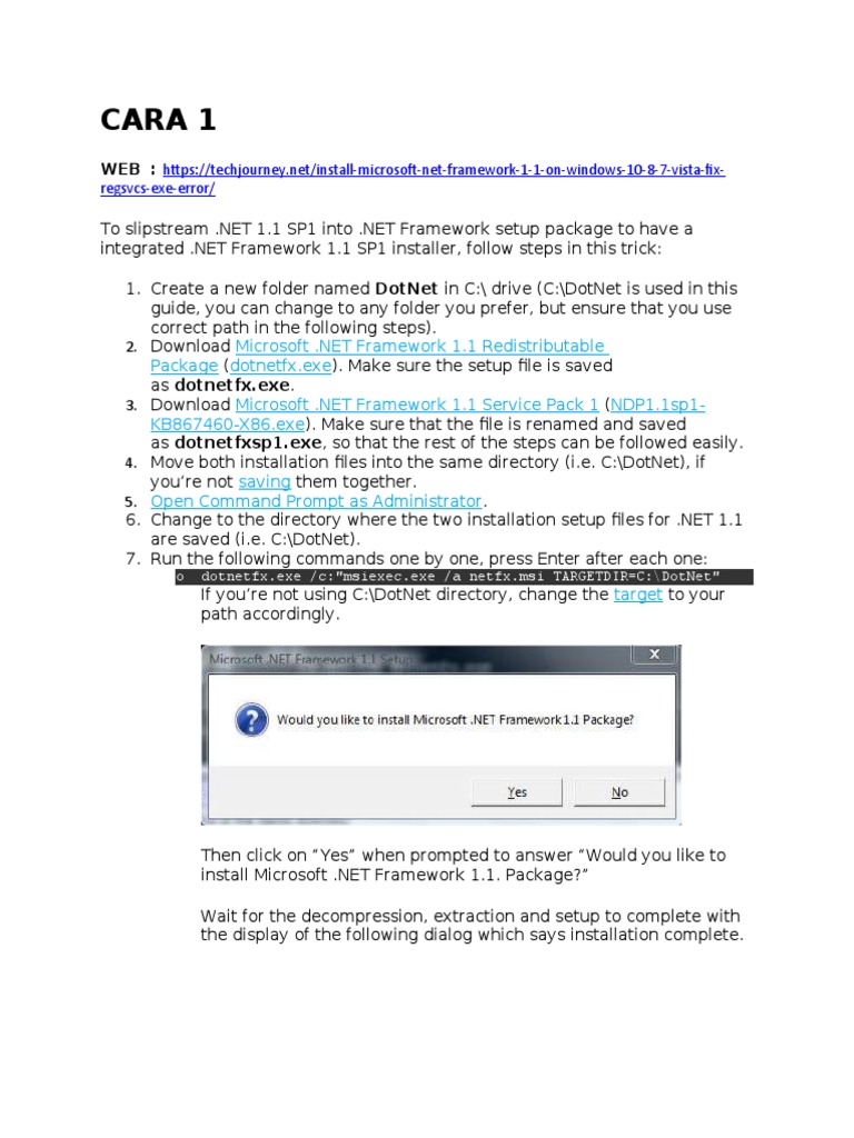 2 CARA Install Manual Netframework 1.1 | PDF | Windows Vista | Microsoft Windows