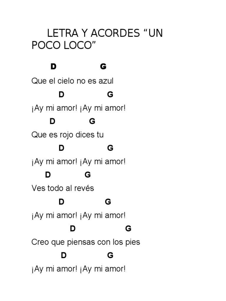 Letra y Acordes Un Poco Loco | PDF
