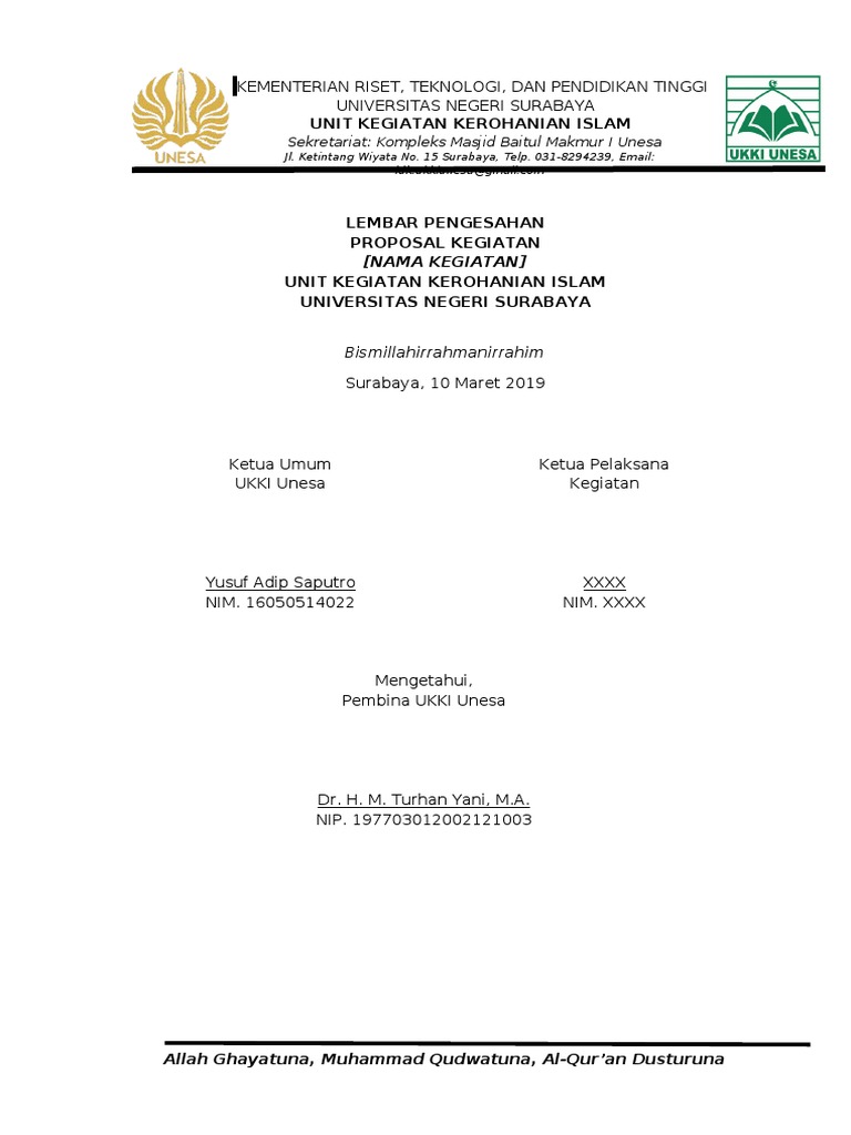 Contoh Draft Proposal Kegiatan Bidang Yang Benar | PDF