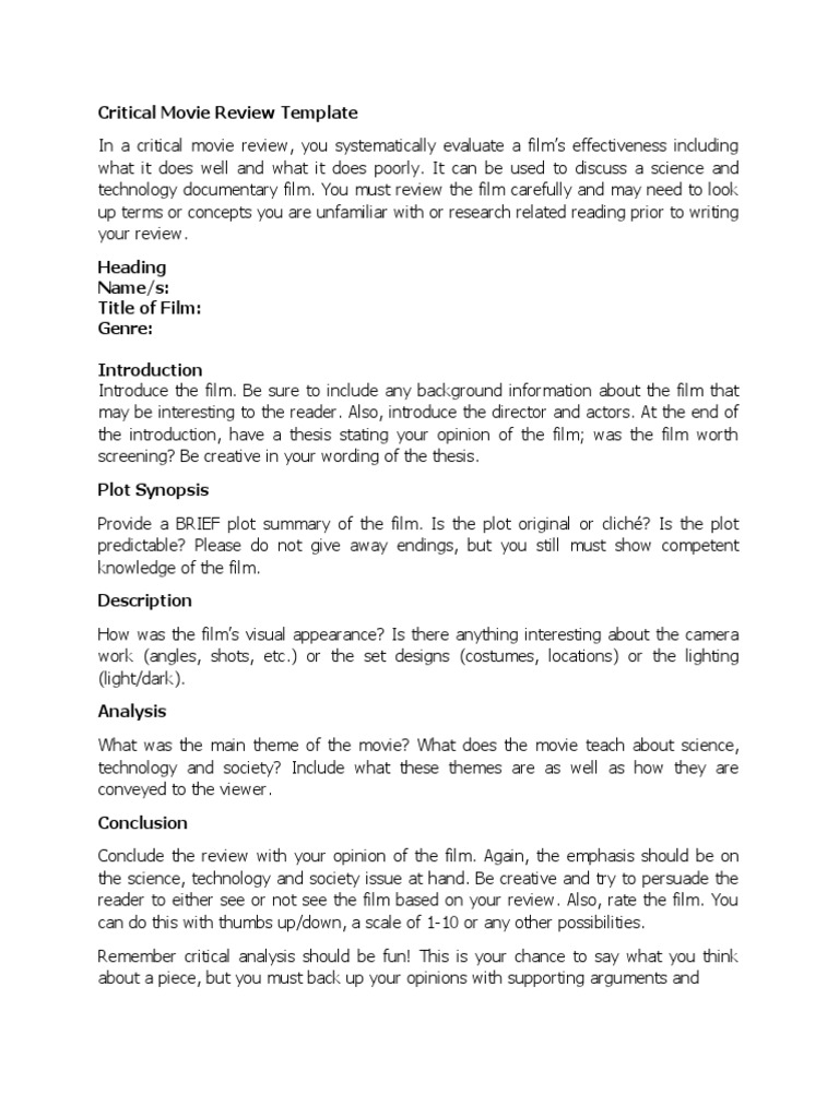 Movie Review Template | PDF