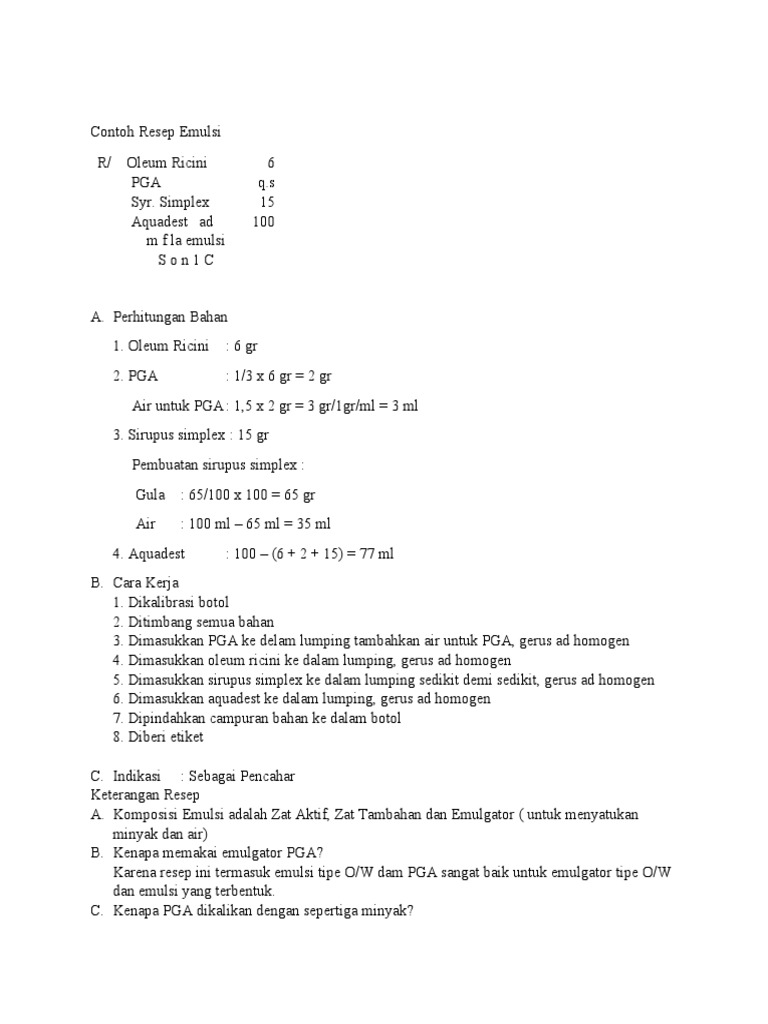 Contoh Resep Emulsi | PDF