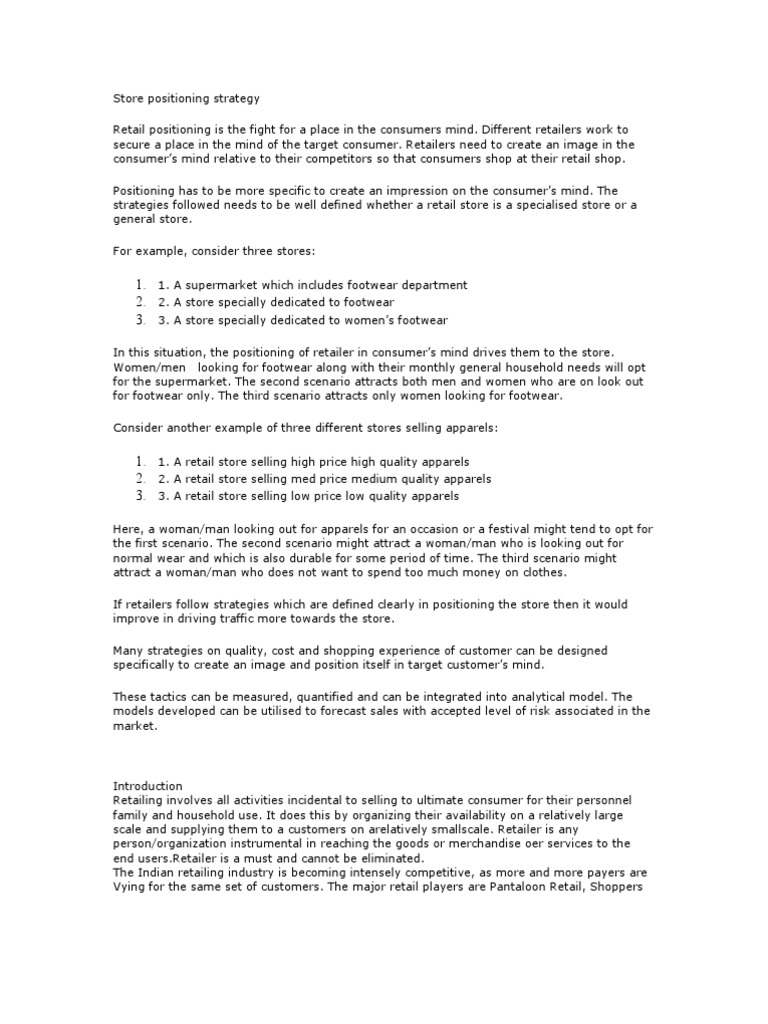 Store Positioning Strategy | PDF | Retail | Suit (Clothing)