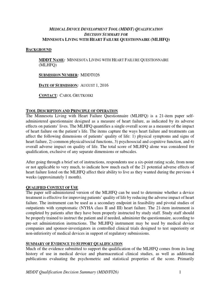 Minnesota Living With Heart Failure Questionnaire (MLHFQ) | PDF ...