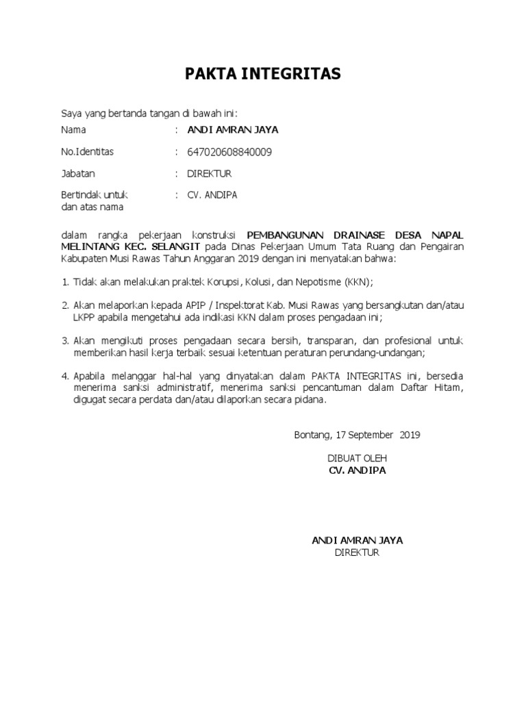 Pakta Integritas | PDF