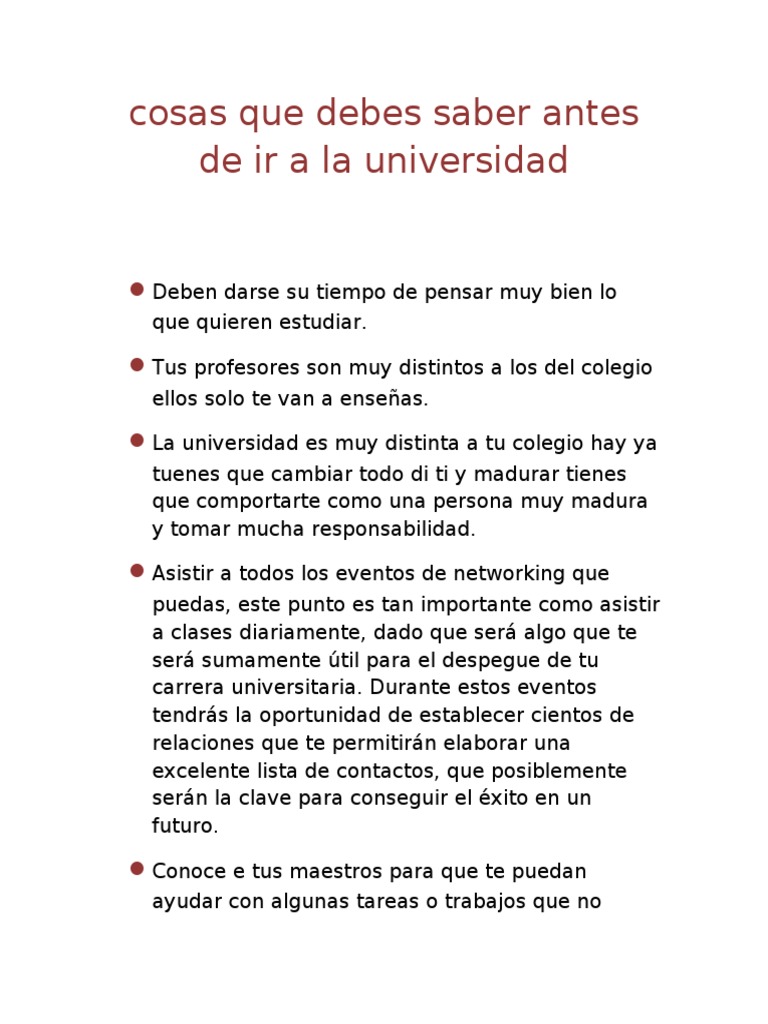Cosas Que Debes Saber Antes de Ir A La Universidad | PDF