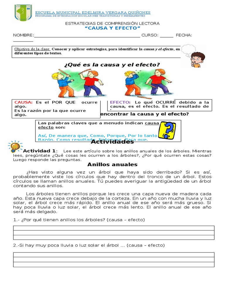 Guia2 Causa y Efecto ESTRATEGIA COMPRENSION LECTORA | PDF | Artes del ...