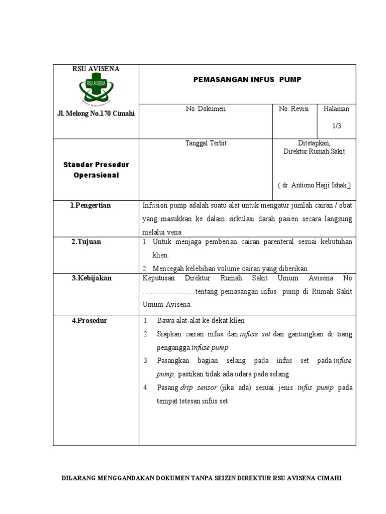 Sop Infus Pump | PDF