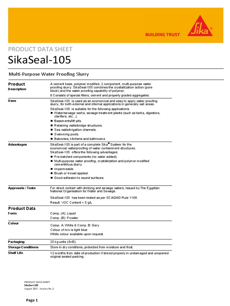 Sika Seal 105 | PDF | Concrete | Materials