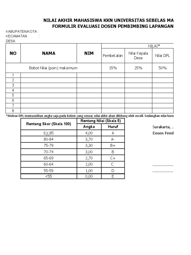 Rekapitulasi Nilai Akhir KKN | PDF