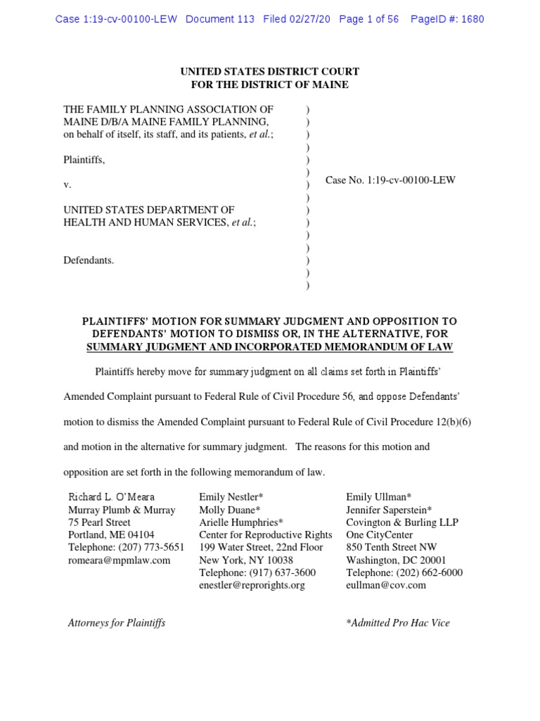 Plaintiffs' Motion For Summary Judgment | Download Free PDF | Summary Judgment | Standard Of Review