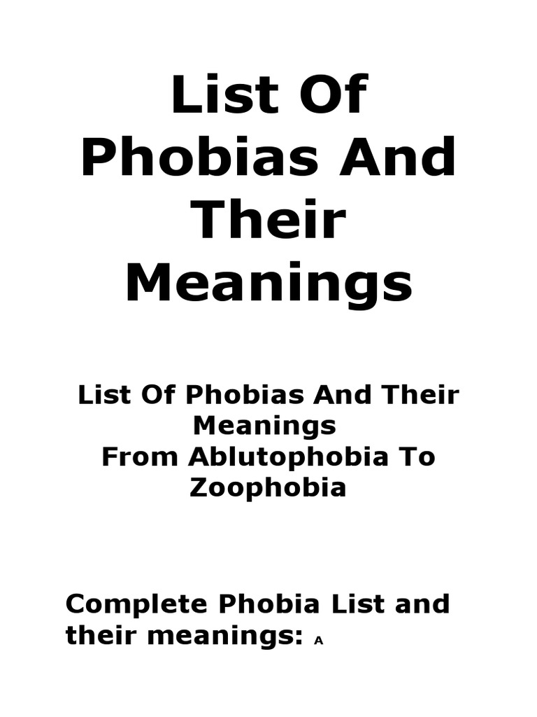 List Of Phobias And Meanings