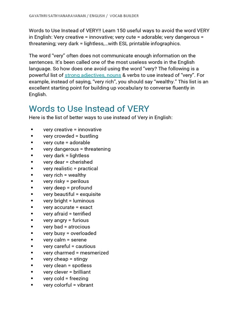 150 Ways to Avoid Very | PDF | English Language | Semantics