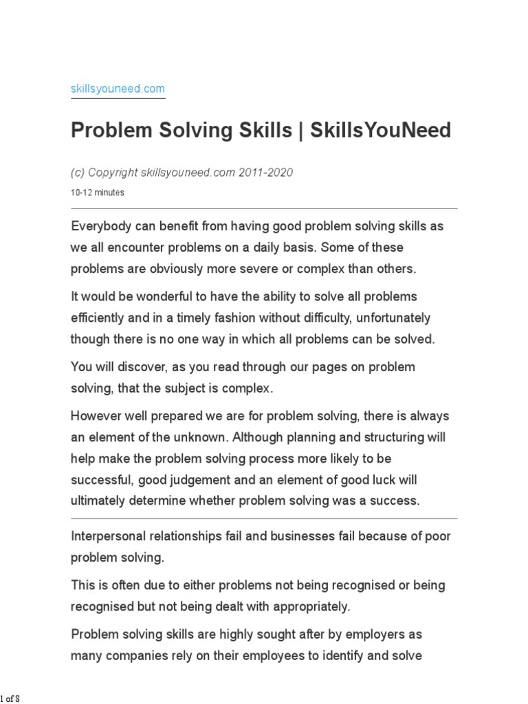 Problem Solving Skills skillsYouNeed PDF | PDF | Decision Making ...