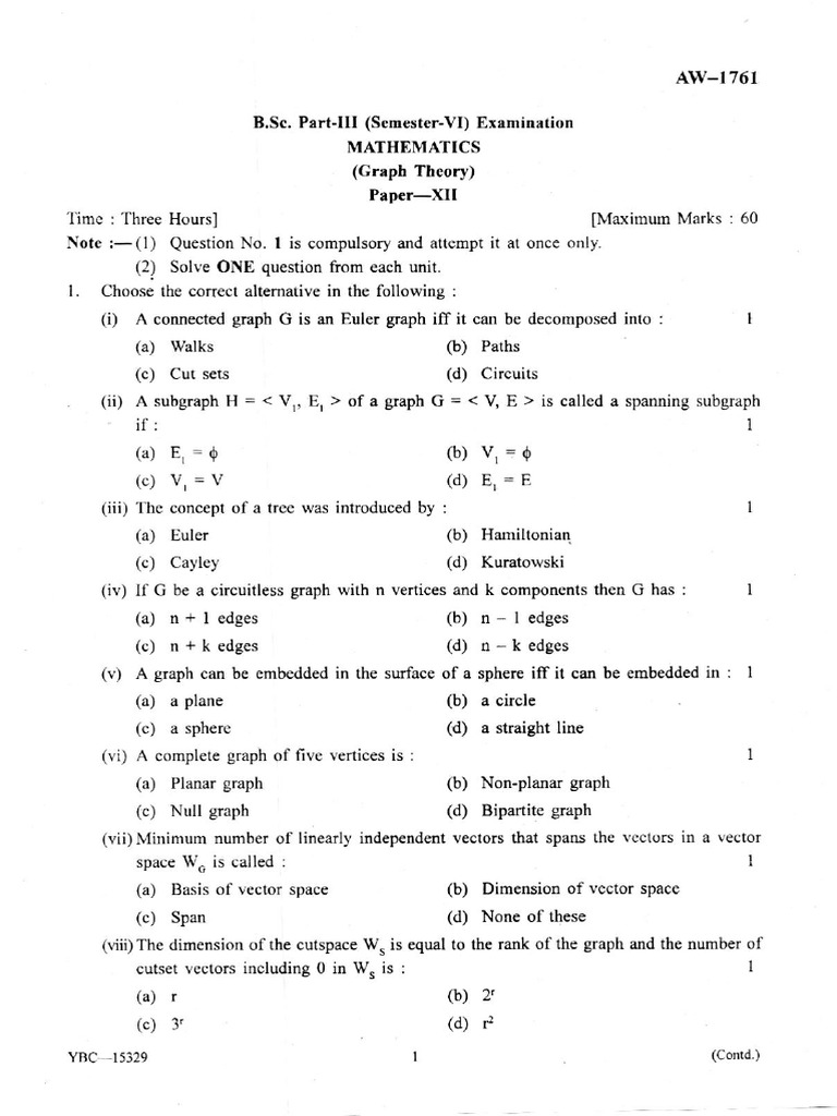 Graph Theory Exam Questions | PDF | Vertex (Graph Theory ...