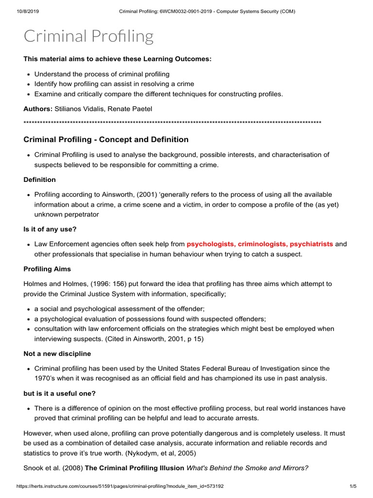 Understanding Criminal Profiling Techniques | PDF | Offender Profiling ...