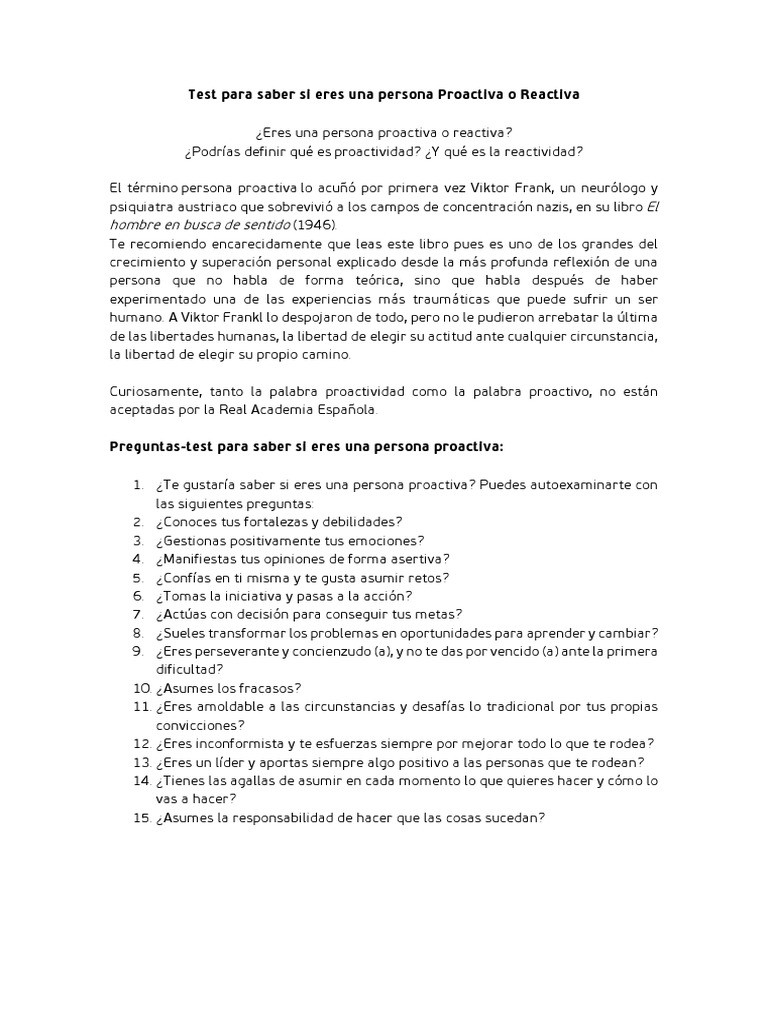 Eres Una Persona Proactiva o Reactiva | PDF | Conceptos psicologicos ...