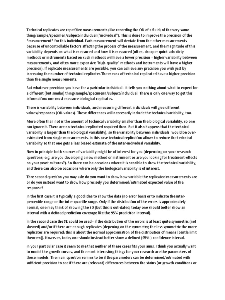 Technical Replicates Versus Biological Replicates | PDF | Statistical ...