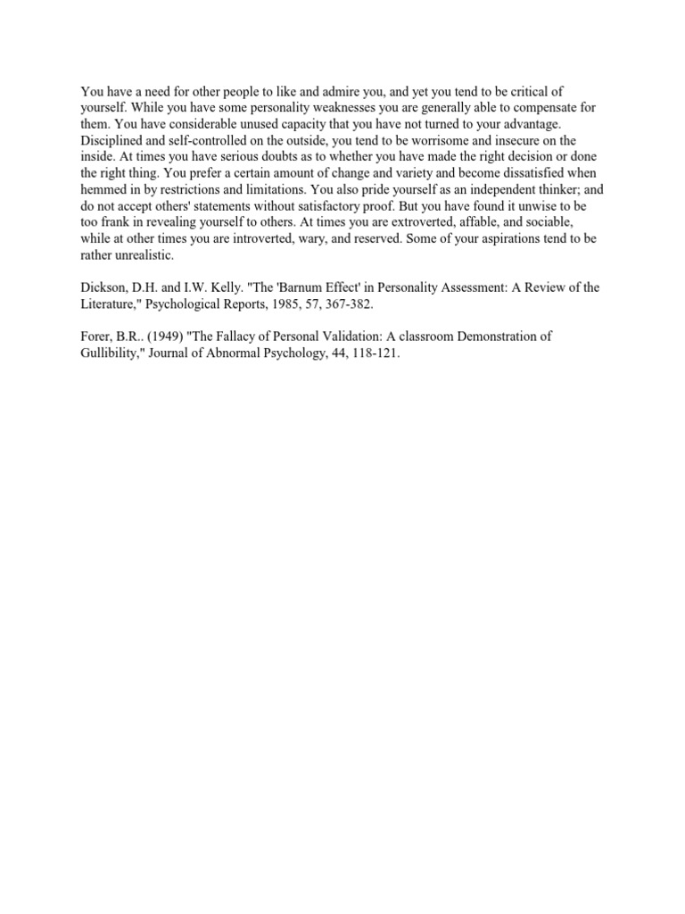 Forer Barnum Effect | PDF