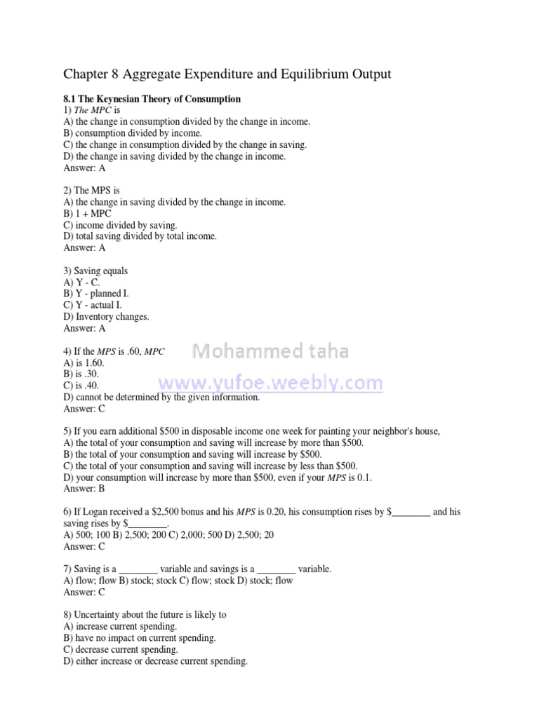 Chapter 8 Aggregate Expenditure and Equilibrium Output | PDF | Output (Economics) | Fiscal ...