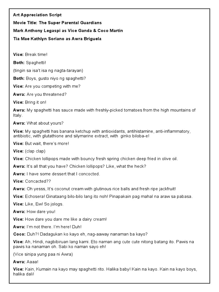 Art Appreciation Script for "The Super Parental Guardians | PDF