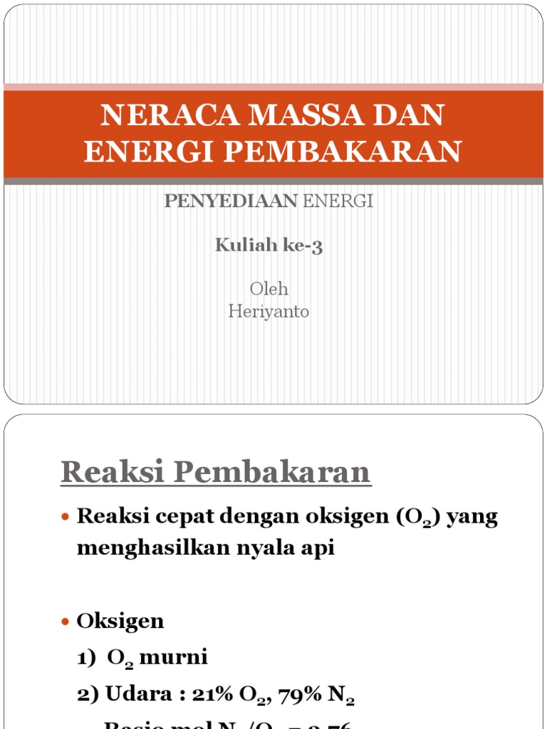 Kul 3 Neraca Massa Dan Energi Pembakaran | PDF