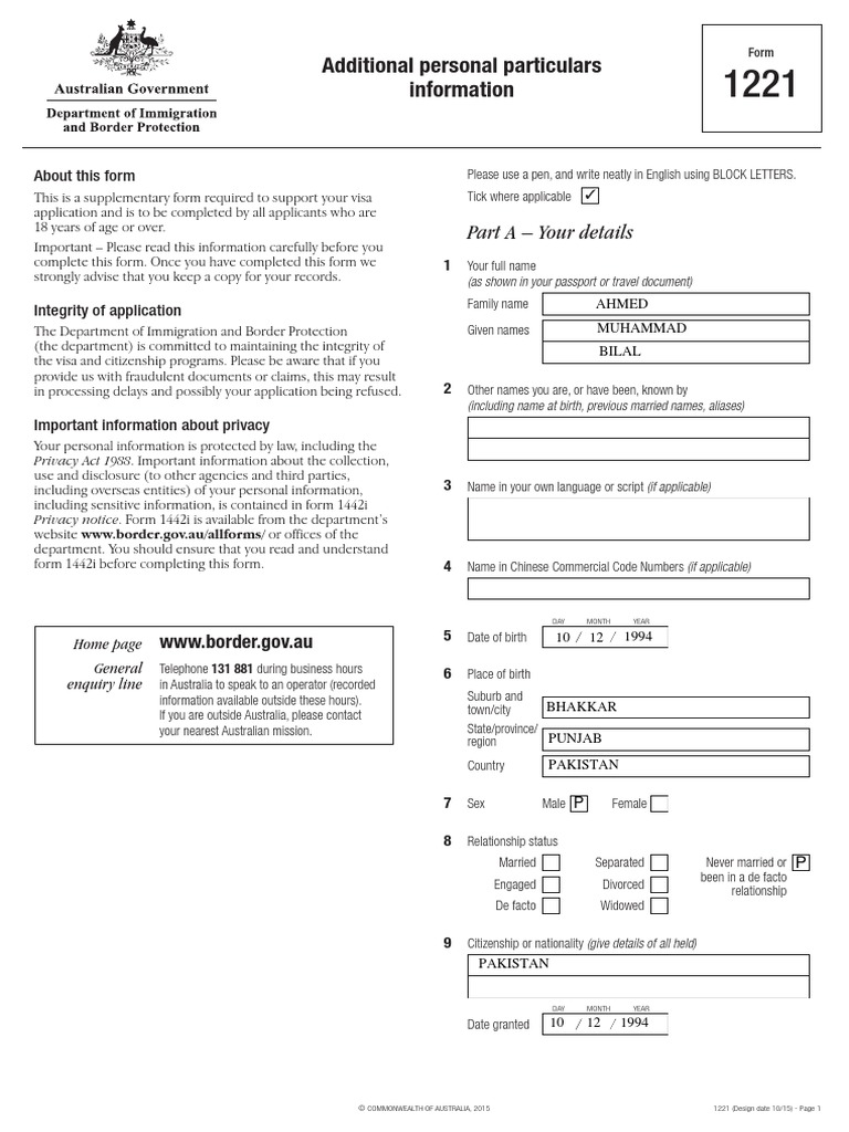 1221 - Additional Personal Particulars Information | PDF | Travel Visa ...