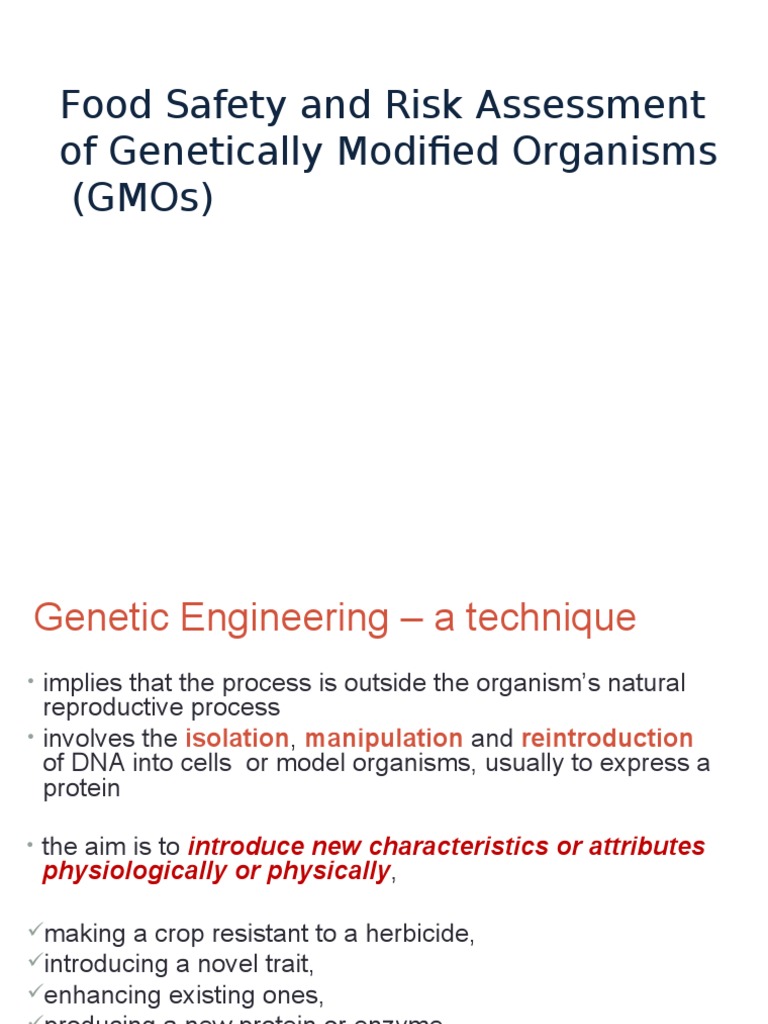 Lect 12. Food Safety and Risk Assessment of GMOs | PDF | Genetically ...