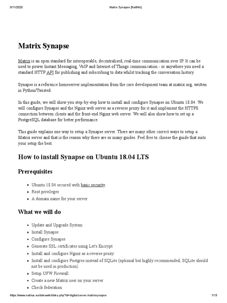 Matrix Synapse-1-3 | PDF | Internet Architecture | Communications Protocols