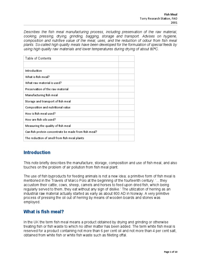Fish Meal - FAO Torry Research Station | Download Free PDF | Amino Acid ...