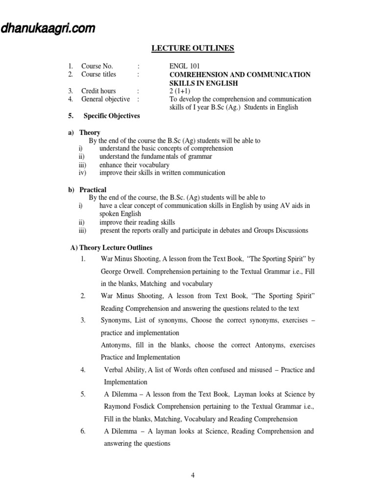 Comprehension and Communication Skills in English PDF | PDF | Lecture ...