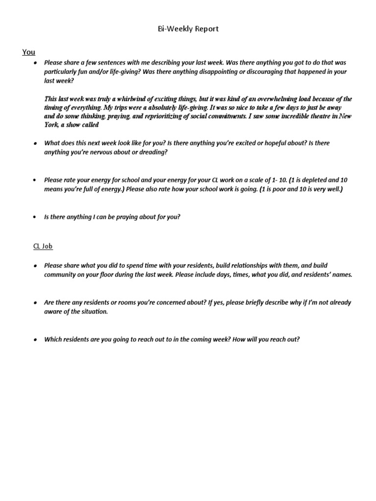 Bi-Weekly Report Template | PDF
