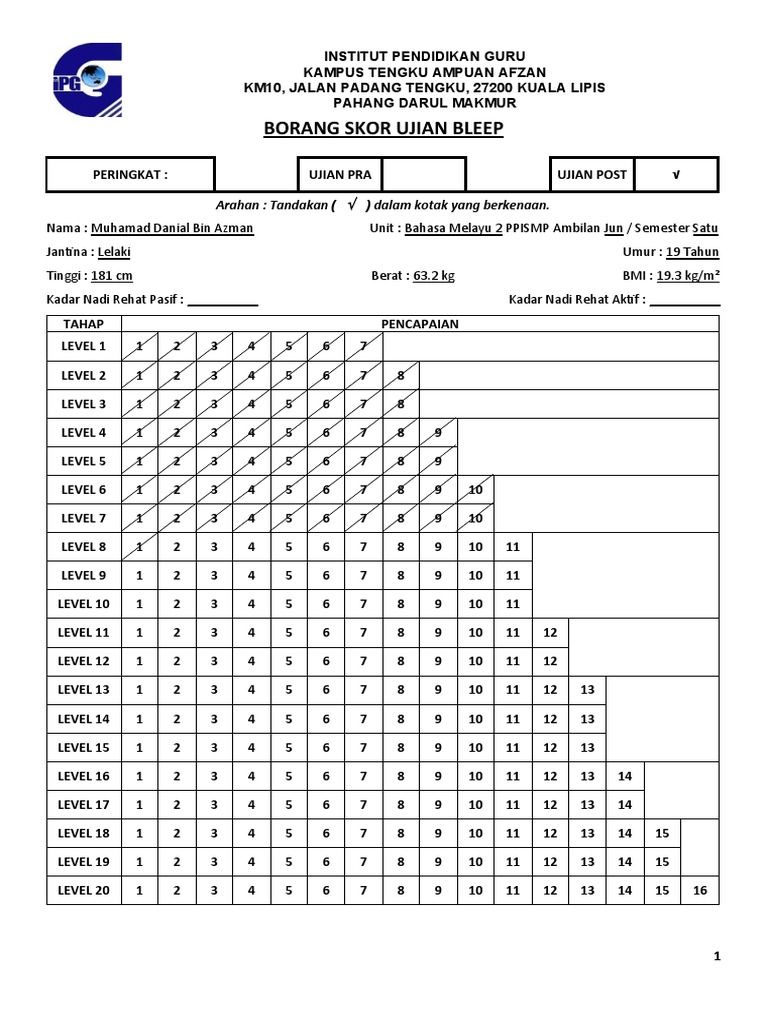 Borang Skor Bleep Test | PDF