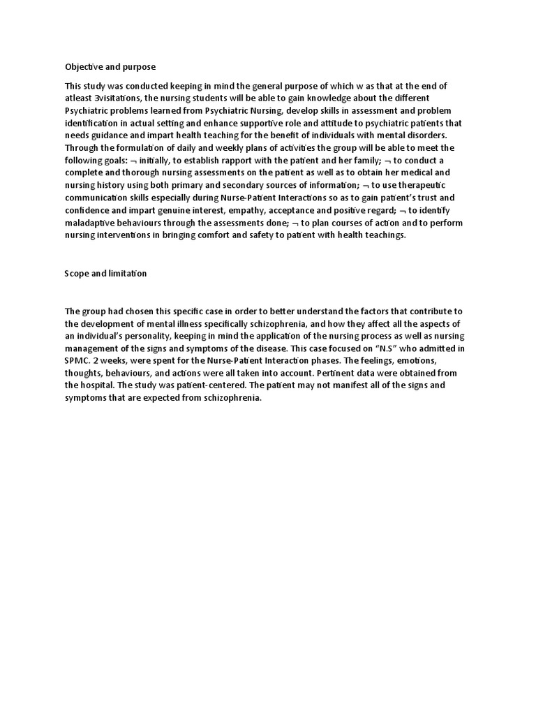 Objective and Purpose | PDF | Mental Disorder | Nursing