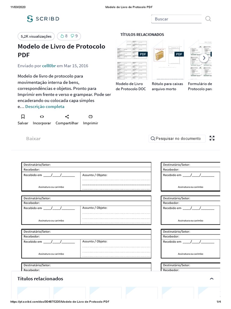 Modelo de Livro de Protocolo PDF | PDF | Computação e Tecnologia da ...